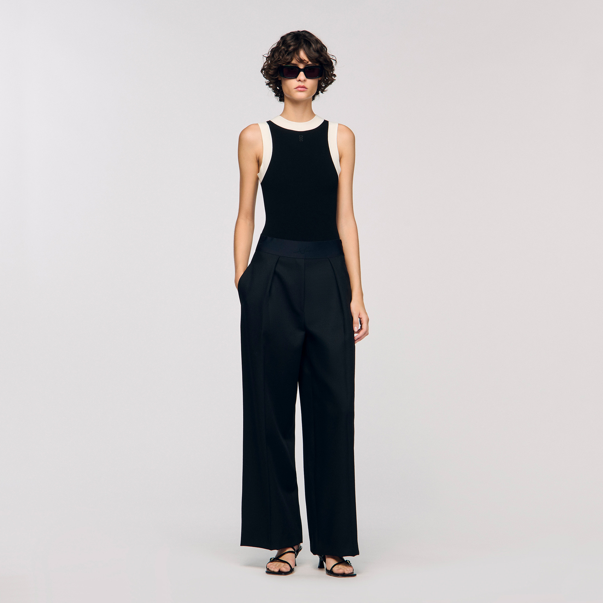 Body de punto bicolor negro / gris para mujer | Sandro Paris